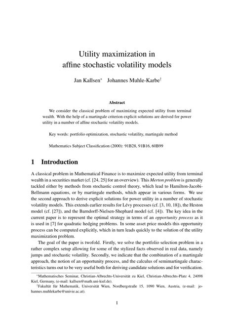 Pdf Utility Maximization In Affine Stochastic Volatility Models