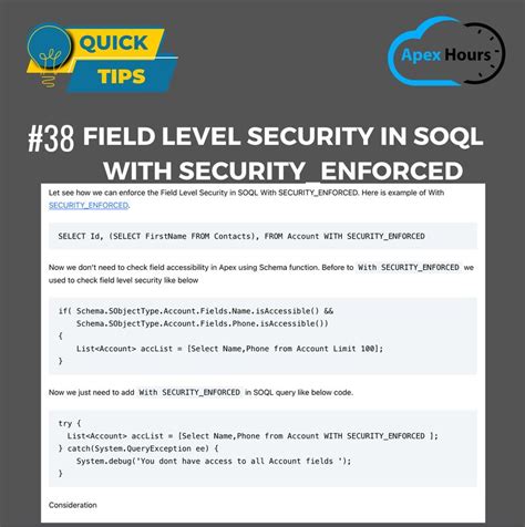Field Level Security In Soql With Securityenforced Apex Hours
