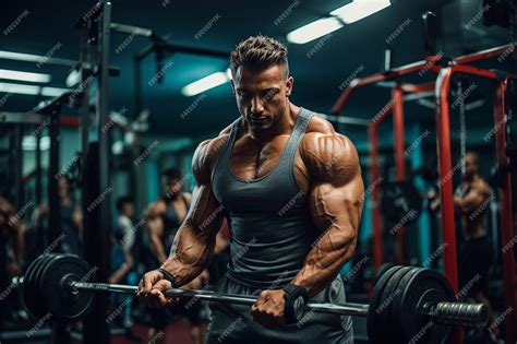 Muscular Culturista Escultura Posando Ejercicios Dominantes Con Pesas