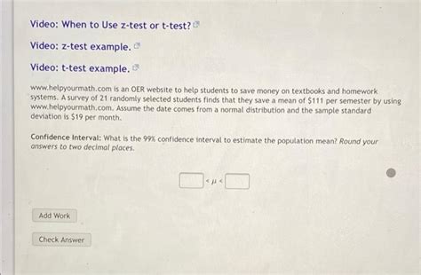 Solved Video When To Use Z Test Or T Test Video Z Test Chegg