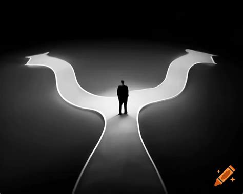 Man Contemplating Two Paths Symbolizing Decision Making Between Right