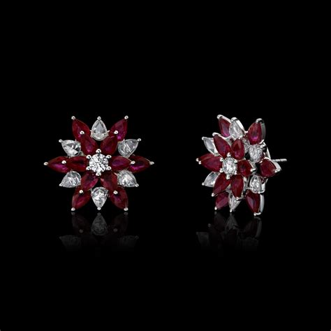 721cttw Natural Colorless Diamond And Ruby Earrings E5652