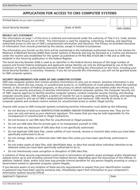 Cms 20037 Application For Access To Cms Computer Systems Cms Forms