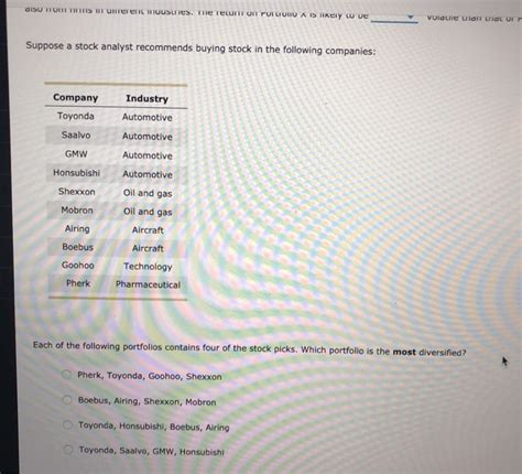 Solved 7 Diversification And Risk The Graph Shows The
