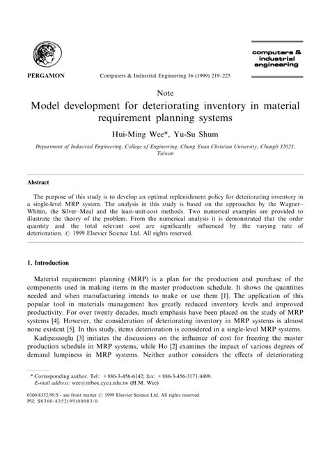 Pdf Model Development For Deteriorating Inventory In Material Requirement Planning Systems