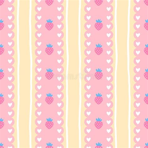 Kawaii Seamless Pattern With Strawberries Hearts And Pastel Colors Vector Bg For Valentine