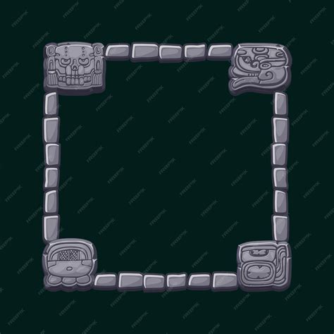 마야 스톤 보드 아즈테크 카드 게임 프레임 마야 부족 상징 고대 그라나이트 프레임 디자인 요소 Ui 객체 고립 프리미엄 벡터