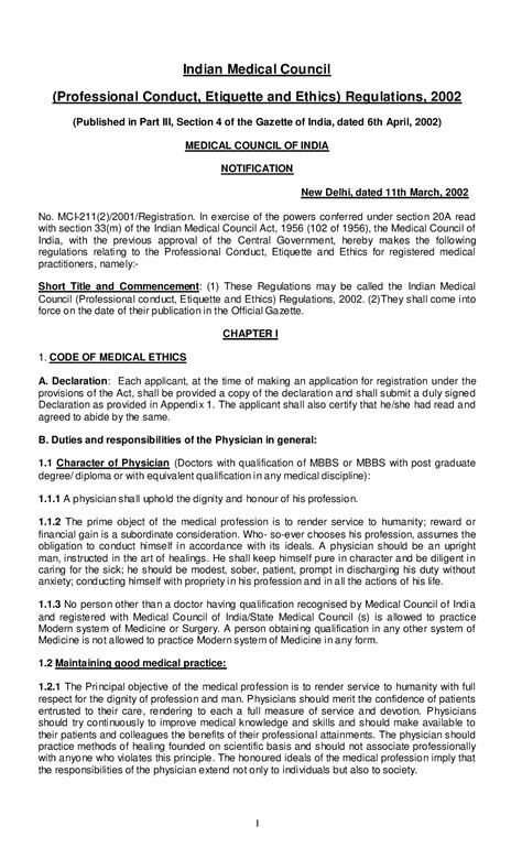 Codeof Medical Ethics Regulations Indian Medical Council Professional Conduct Etiquette And