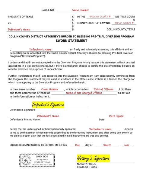 Free Printable Sworn Statement Templates Word PDF For Construction