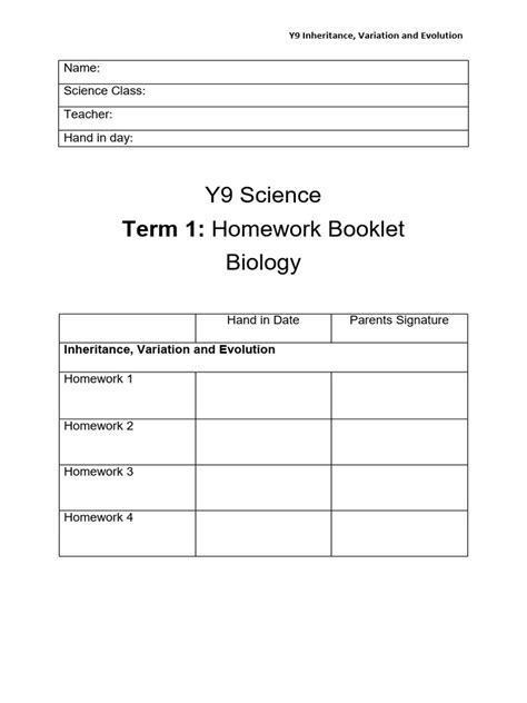 Inheritance Variation And Evolution Homework Pdf Gene Evolution