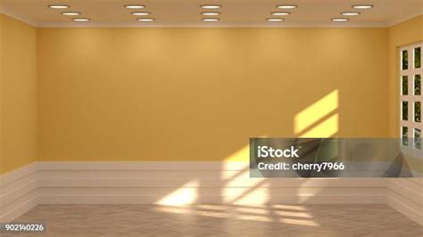 빈 노란색 룸 장식 3 차원 렌더링 럭셔리 거실 세기 룸 인테리어 홈 디자인 가로 이미지 확대 중순 현대에 대 한 대기 거실에 대한 스톡 사진 및 기타 이미지 Istock