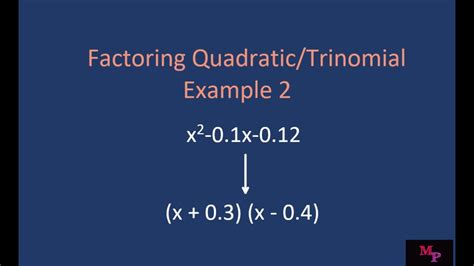Factoring Quadratic Trinomial Example 2 Youtube