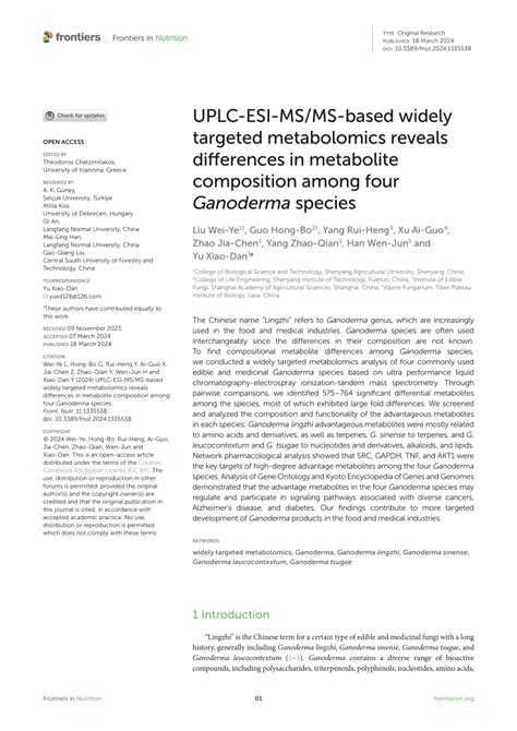 Pdf Uplc Esi Msms Based Widely Targeted Metabolomics Reveals Differences In Metabolite