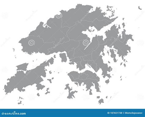 Grey Map Of Districts Of Hong Kong Special Administrative Region Stock
