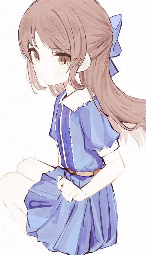 Safebooru 1girl Belt Blue Bow Blue Dress Bow Brown Eyes Brown Hair