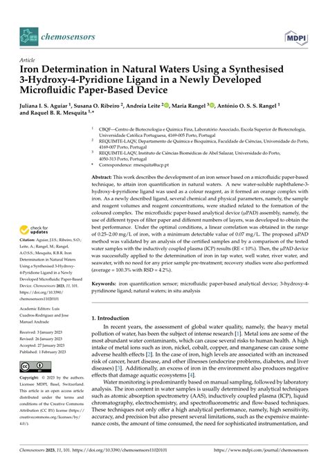 Pdf Iron Determination In Natural Waters Using A Synthesised 3 Hydroxy 4 Pyridione Ligand In A