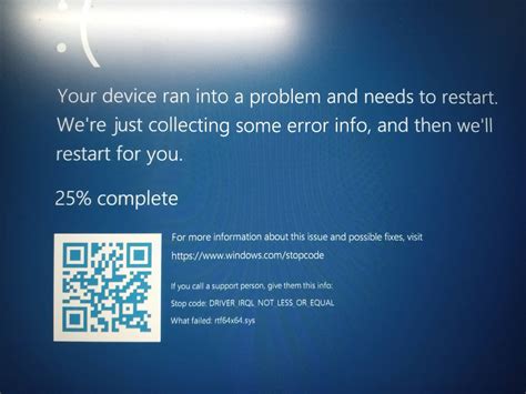 showing error stop code driver irql not less or equal hp support