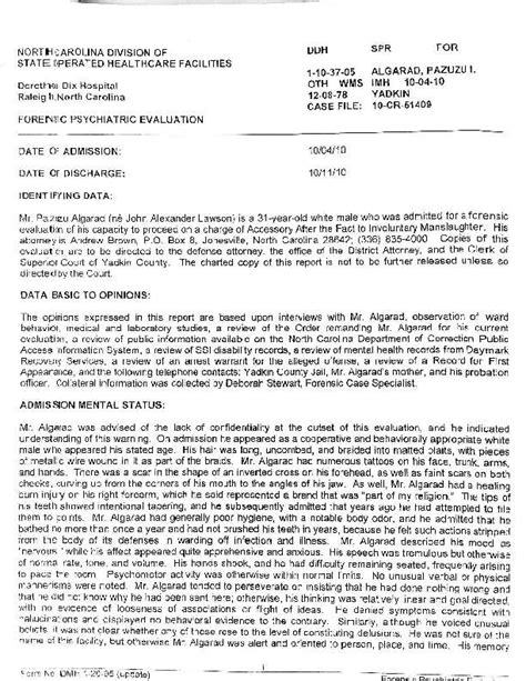Psychiatrist Report Template Algarad Forensic Psychiatric Evaluation Winston Salem Williamson