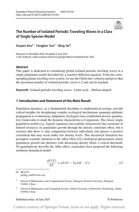 The Number Of Isolated Periodic Traveling Waves In A Class Of Single Species Model Request Pdf