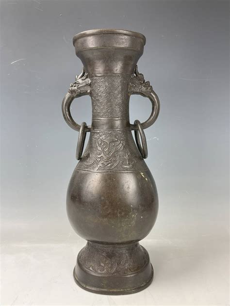 Chinese Ming Taotie Masks And Double Loops Bronze Cast Vase Auction