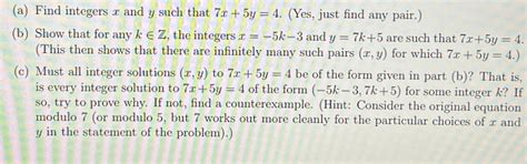 A ﻿find Integers X ﻿and Y ﻿such That 7x 5y 4 Yes