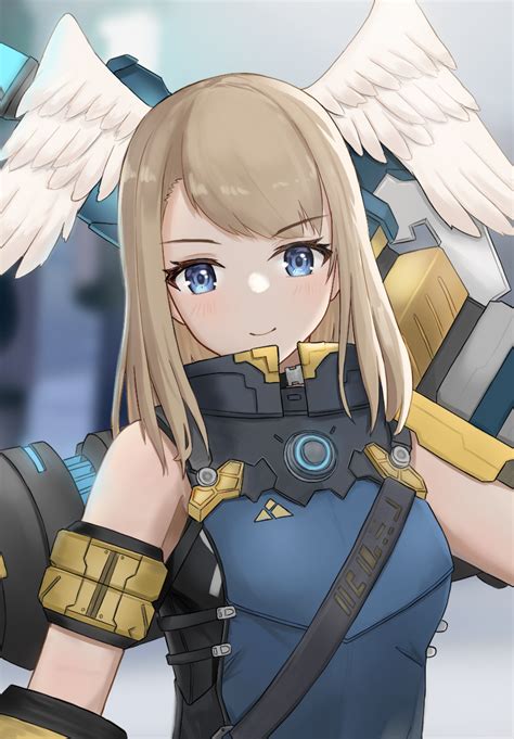 Safebooru 1girl Armband Armor Collar Eunie Xenoblade Gauntlets Gun Head Wings Highres Ka