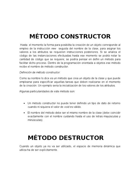 Método Constructor Y Destructor Descargar Gratis Pdf Objeto