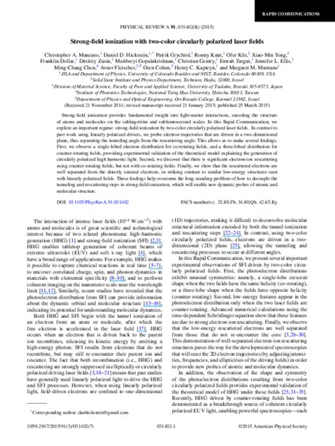 Pdf Strong Field Ionization With Two Color Circularly Polarized Laser
