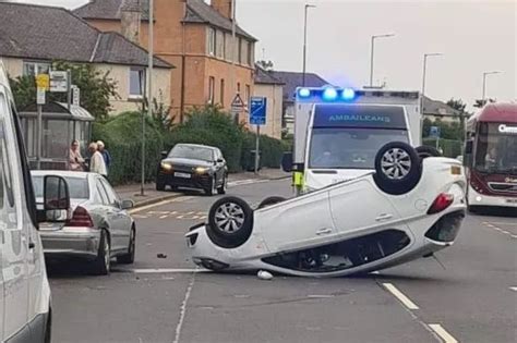 edinburgh car flipped on its roof after collision on outskirts of city