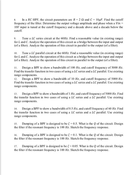 Solved 8 In A Rc Hpf The Circuit Parameters Are R 2 Ω