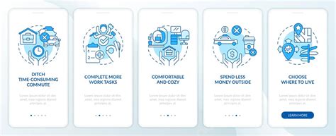 Blue Onboarding Mobile App Screen Highlights Benefits Of Remote Work Vector Customizable
