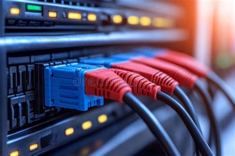 Ethernet Cables Plugged Into A Network Switch With Glowing Blue And Red Connectors Representing