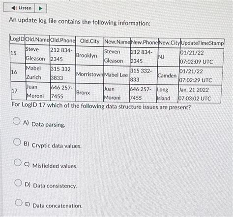 An Update Log File Contains The Following Chegg Com
