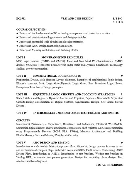 Ec3552 Vlsi And Chip Design Syllabus Pdf Electronic Circuits