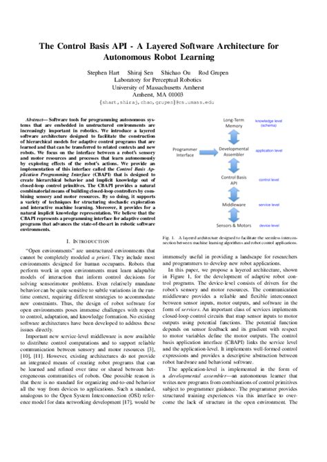 Pdf The Control Basis Api A Layered Software Architecture For