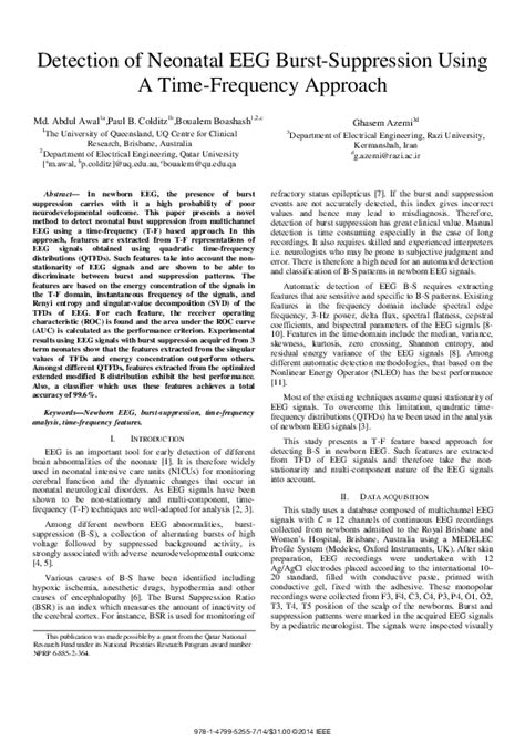 Pdf Detection Of Neonatal Eeg Burst Suppression Using A Time Frequency Approach Boualem