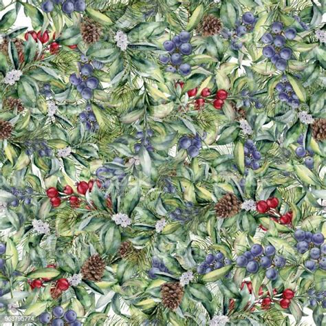 유 칼 리 나무 잎과 열매와 수채화 꽃 패턴입니다 손 페인트 흰색 빨간색과 파란색 딸기 흰색 배경에 고립 된 이국적인 지점 디자인 및 직물을 위한 식물 그림입니다 유칼립투스