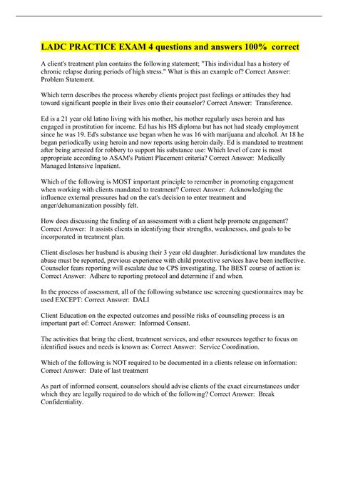 LADC PRACTICE EXAM 4 Questions And Answers 100 Correct LADC Stuvia US