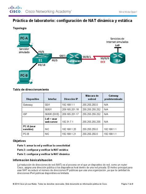 9 2 2 6 Lab Configuring Dynamic And Static Nat Pdf Dirección Ip Enrutador Computación
