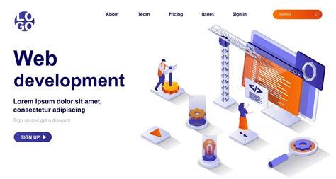 Web Development Isometric Landing Page Development Of Interface Site Code Isometry Concept