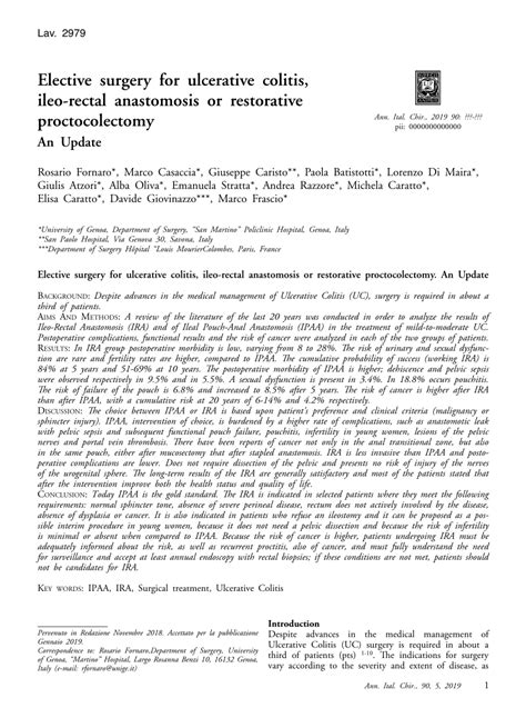 Pdf Elective Surgery Of Ulcerative Colitis Ileo Rectal Anastomosis Or Restorative