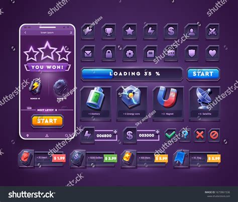 Set Icons Buttons 2d Space Game Stock Vector Royalty Free 1673861536