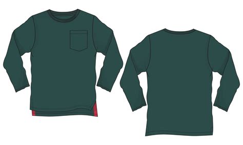 Long Sleeve T Shirt Technical Fashion Flat Sketch Vector Illustration Template Front And Back
