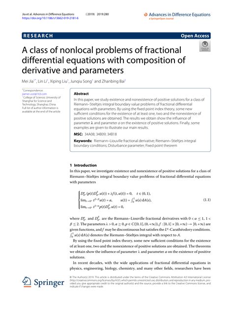 Pdf A Class Of Nonlocal Problems Of Fractional Differential Equations With Composition Of
