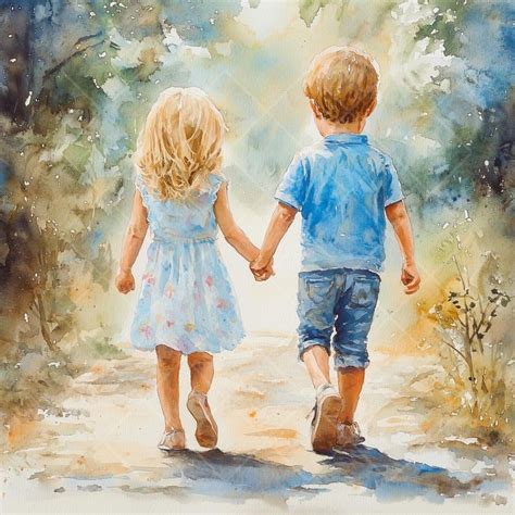 Sibling Love Watercolor Clipart Brother And Sister Art Digital
