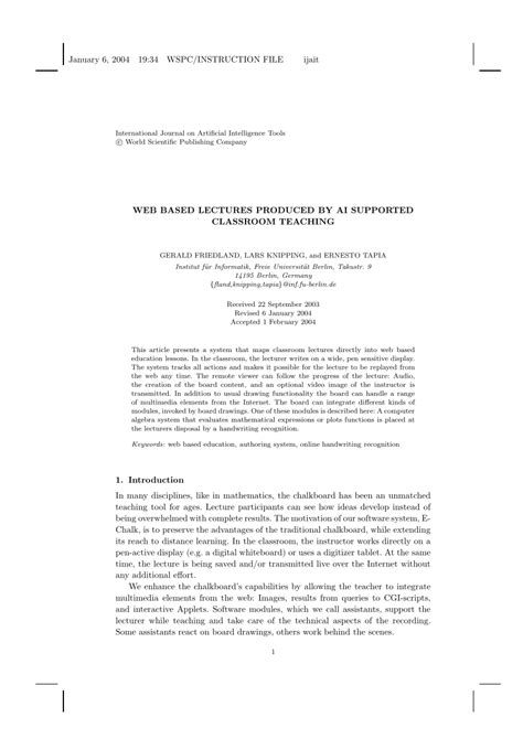 Pdf Web Based Lectures Produced By Ai Supported Classroom Teaching