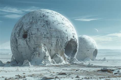 Massive Weathered Spherical Structures Lie Abandoned In A Desolate