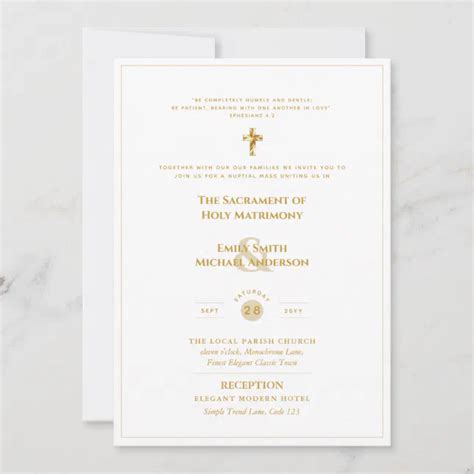 Gold White Ornate Catholic Nuptial Mass Wedding Invitation Zazzle