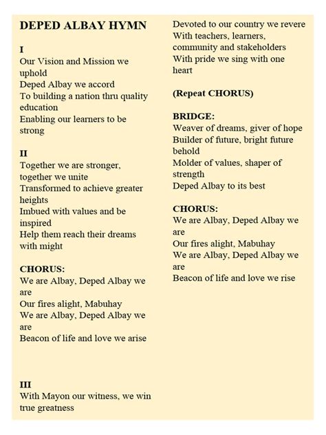 Deped Albay Hymn Lyrics Pdf