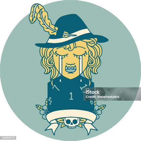 레트로 문신 스타일 우는 오크 음유시인 캐릭터 자연 하나 D20 롤 굴리기에 대한 스톡 벡터 아트 및 기타 이미지 굴리기